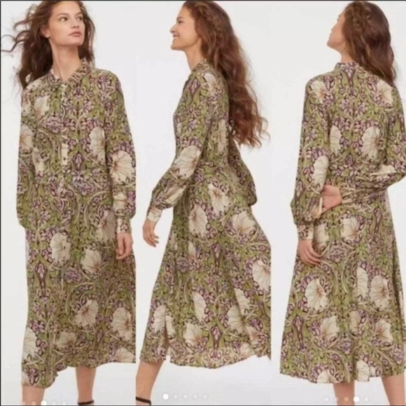 H&M | Dresses | Morris Co X Hm Floral Print Button Down Midi Dress Sz 2 ...